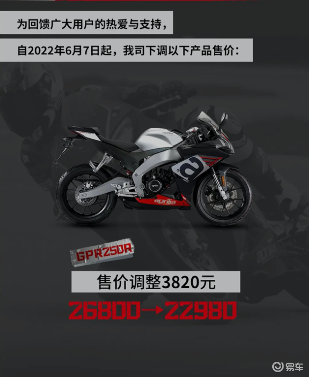 今天，阿普利亚GPR250/150系列产品全线价格调整_易车